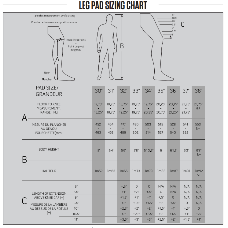 24-25 Goalie Leg Pad Sizing Chart – Warrior